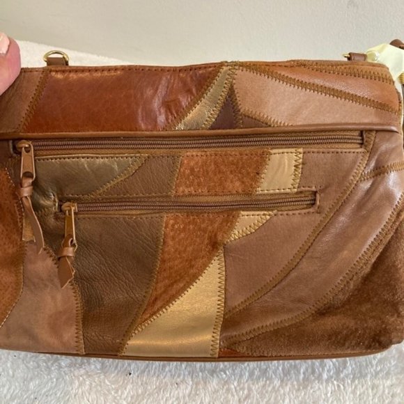 Unknown | Bags | Small Brown Leather Shoulder Bag With Patchwork Brown ...